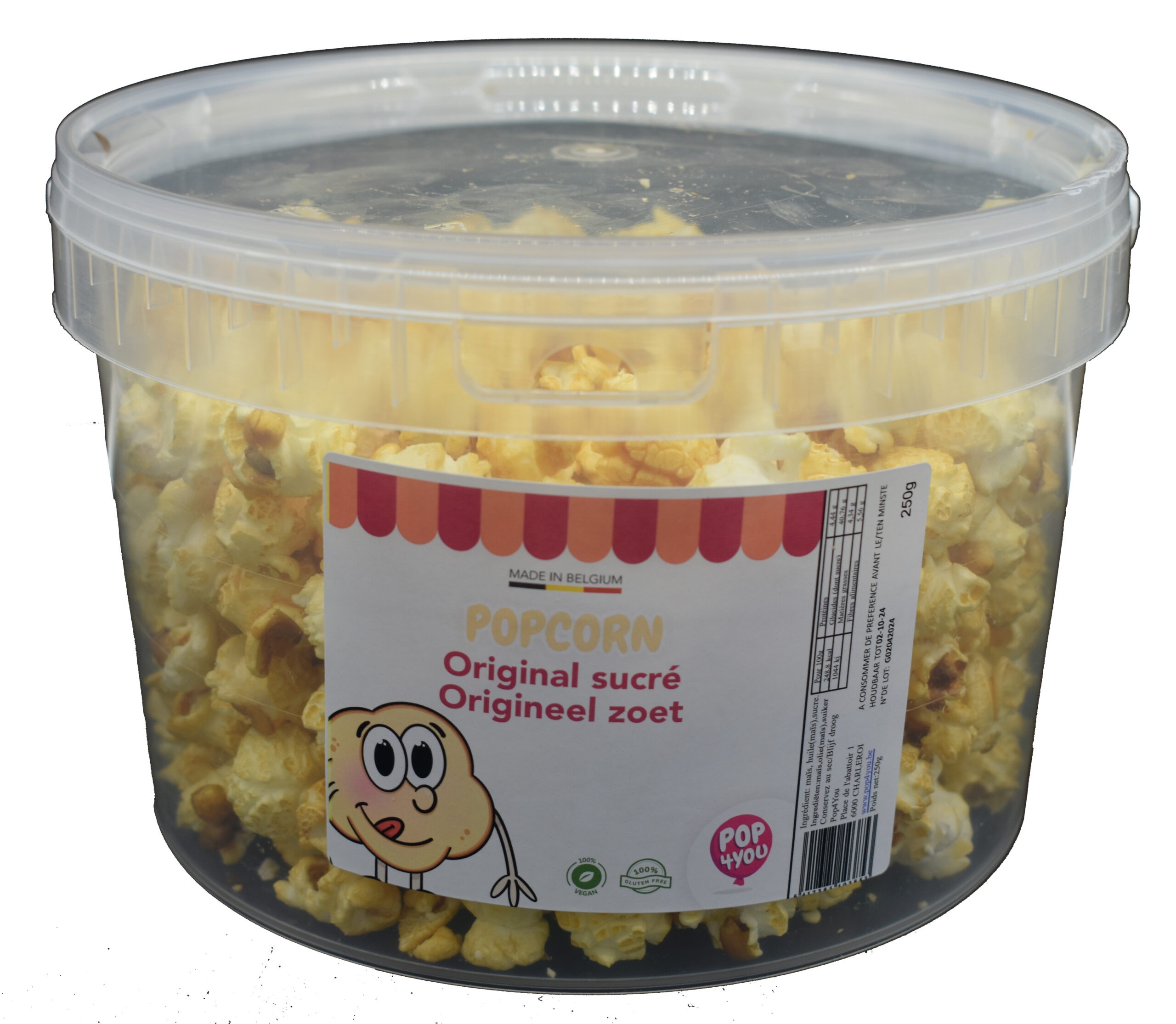 Seau popcorn caramel 250g - Pop4you - Végan - Sans gluten